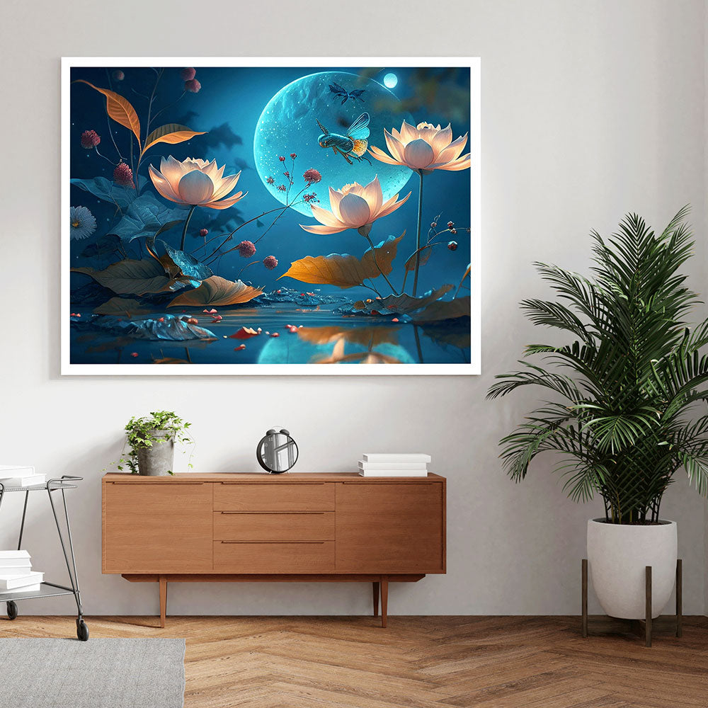 Buy Perfect Full Moon Art with Lotus Painting at Krutik