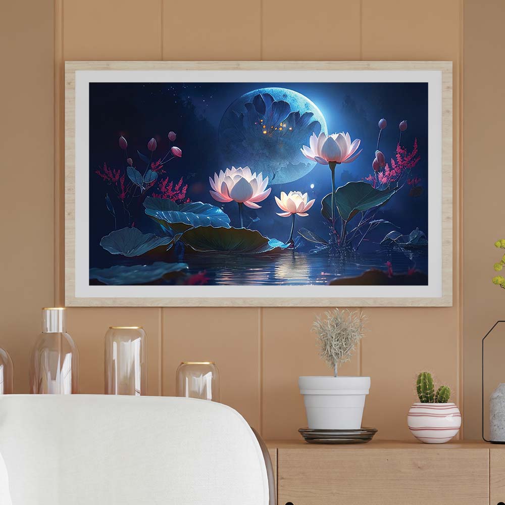 Shop Full Moon With Lotus Paintings at Best Price – Krutik