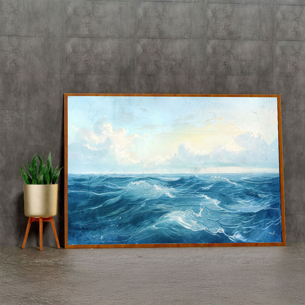 Ocean Reverie: Serene Seascape Painting | Contemporary Blue Wall Art by Krutik